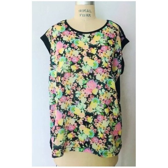 H&M | Tops | Hm Watercolor Floral Mixed Media Sheer Tshirt L Nwt | Poshmark